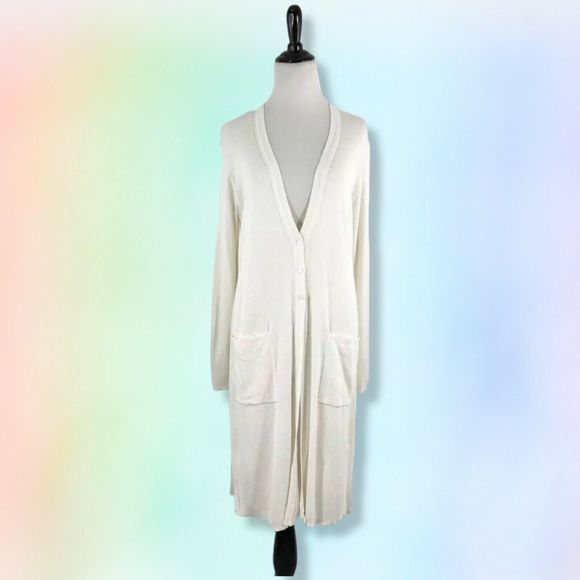 J. Jill | Sweaters | J Jill Cardigan Top Buttons Ribbed Long Ivory ...
